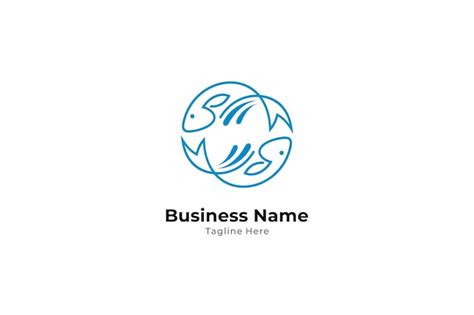 Zwei blaue fisch logos mit kreisförmiger form im linearen design stil