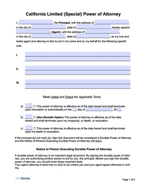 Power Of Attorney Form California Printable Forms Free Online