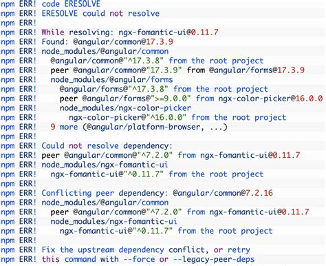 Npm Install Npm Err Peer Angular Common From Ngx Fomantic