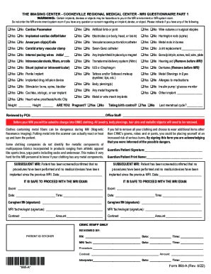 Fillable Online Form 865 A MRI Questionnaire Rev 5 22 Indd Fax