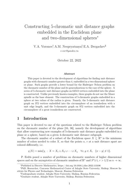 pdf constructing 5 chromatic unit distance graphs embedded in the euclidean plane and two