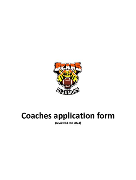 Fillable Online Coaching Application Form Template Fax Email Print