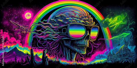 Psychedelic Trippy Alien Cartoon 70s Rave Style Acid Color Retrowave
