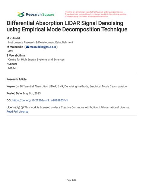 pdf differential absorption lidar signal denoising using empirical mode decomposition technique