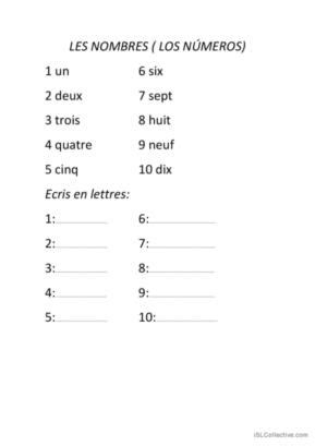 75 Nombres Français FLE fiches pedagogiques pdf doc