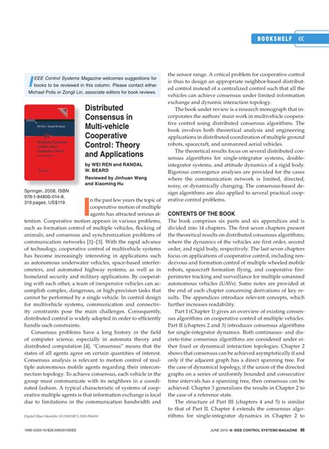 pdf distributed consensus in multi vehicle cooperative control theory and applications ren