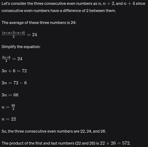 average of 3 consecutive even numbers is 24 find the product of first and last numbers