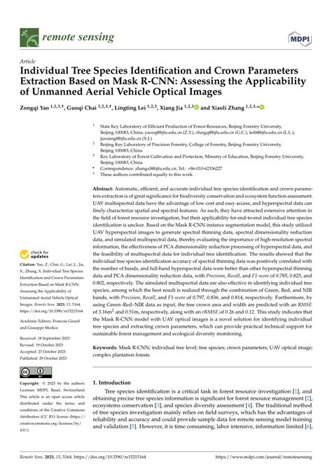 pdf individual tree species identification and crown parameters extraction based on mask r cnn