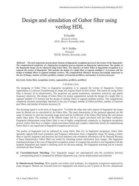 design and simulation of gabor filter using verilog hdl s gayathri pdf