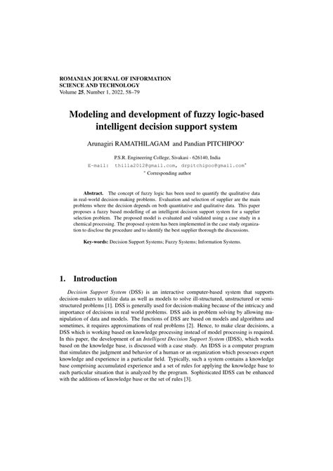 pdf modeling and development of fuzzy logic based intelligent decision support system