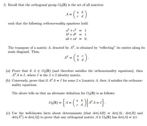solved 3 recall that the orthogonal group o2 r is the set