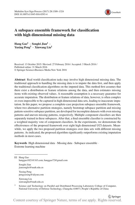 a subspace ensemble framework for classification with high dimensional missing data request pdf