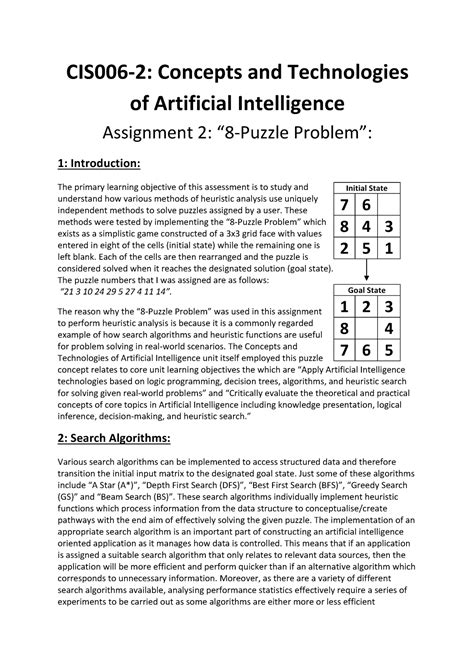 8 puzzle problem information cis006 2 concepts and technologies of artificial intelligence