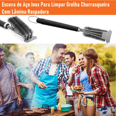 Escova De Aço Inox Para Limpar Grelha Churrasqueira Lâmina
