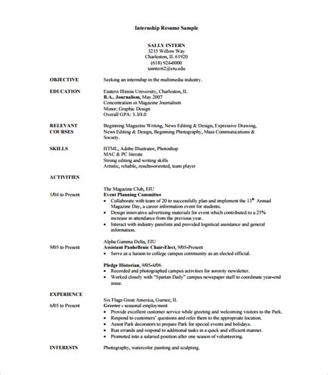 FREE 7 Sample Internship Resume Templates In PDF MS Word