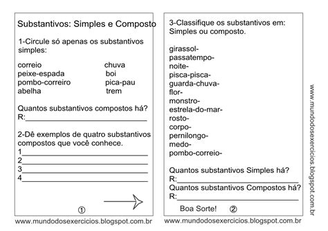 Atividades Substantivos Simples E Composto