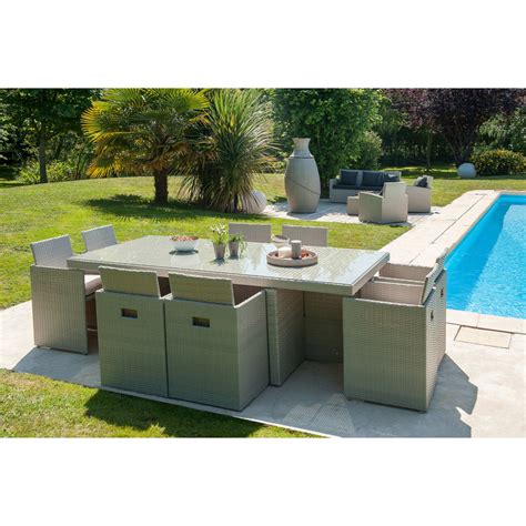 Ensemble repas 8 places en résine tressée Gris MyPiscine