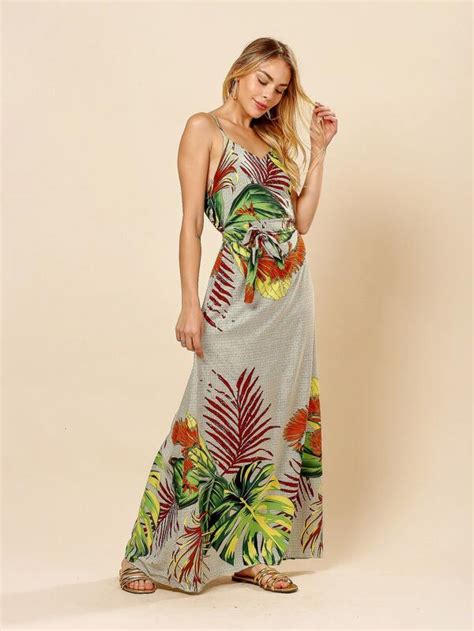 Jenny S Vestido Longo Estampado Feminino Alca SHEIN Brasil