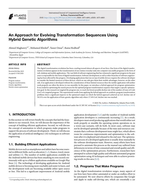 pdf an approach for evolving transformation sequences using hybrid genetic algorithms