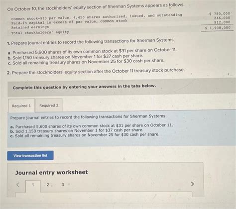 Solved On October The Stockholders Equity Section Of Chegg