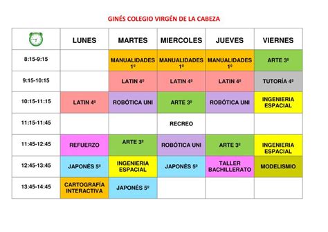 Plantilla Para Horarios De Curso Y De Etapa