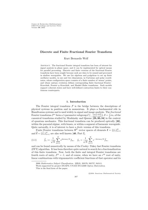 pdf discrete and finite fractional fourier transforms