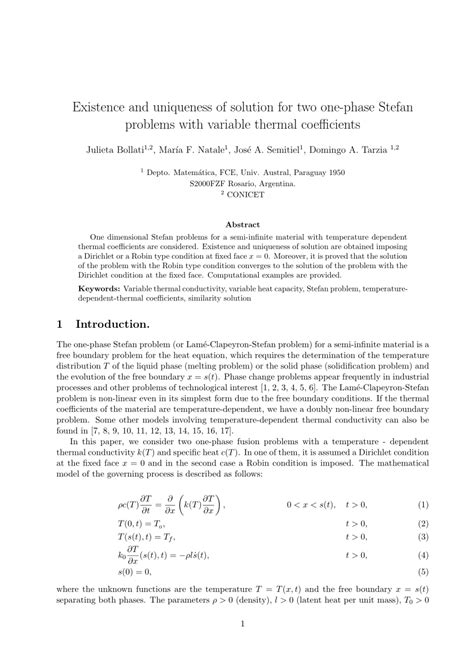 pdf existence and uniqueness of solution for two one phase stefan