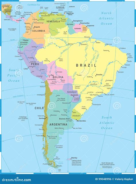 Mapa De Ámérica Do Sul Ilustração Do Vetor Ilustração Stock