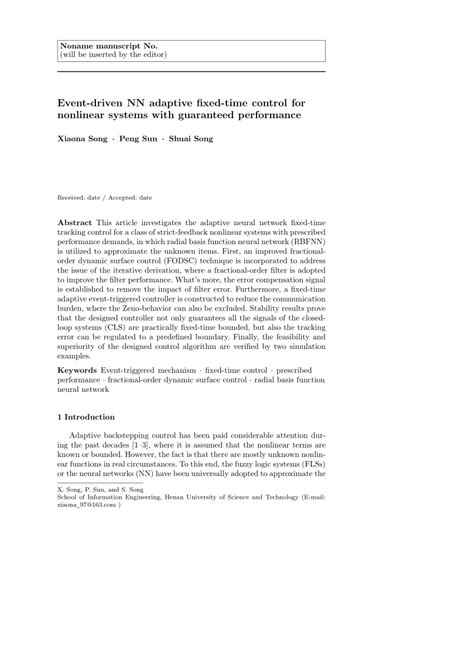 pdf event driven nn adaptive fixed time control for nonlinear systems with guaranteed performance