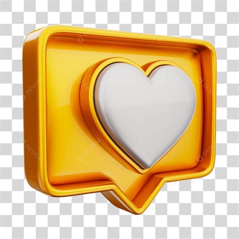 Emoji de Curtida 3D Dourado Coração Branco Elemento PNG