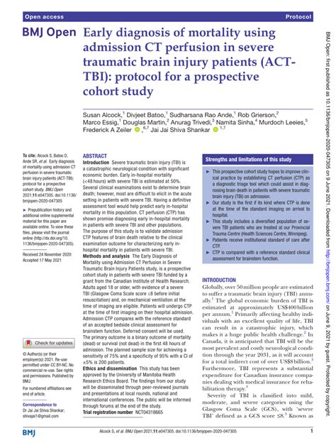 PDF Early Diagnosis Of Mortality Using Admission CT Perfusion In