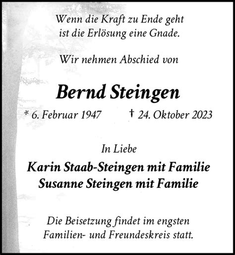 Alle Traueranzeigen für Bernd Steingen trauer rp online de