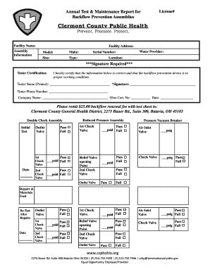 Backflow Test And Maintenance Form Pdf Clermont County Fill And