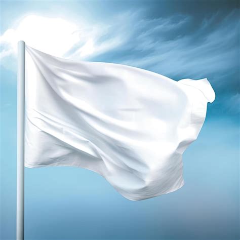 Blank White Flag Waving In The Wind On A Blue Sky Background Premium