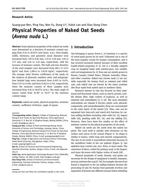 PDF Physical Properties Of Naked Oat Seeds Avena Nuda L DOKUMEN TIPS