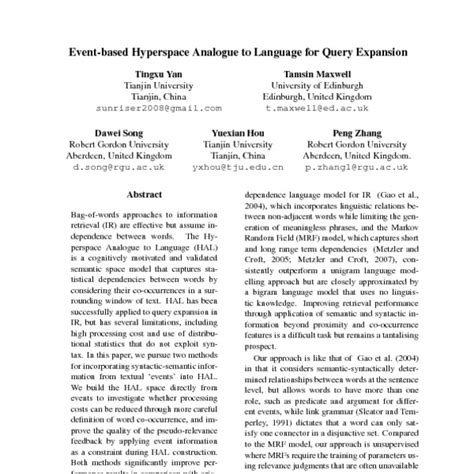 event based hyperspace analogue to language for query expansion acl anthology
