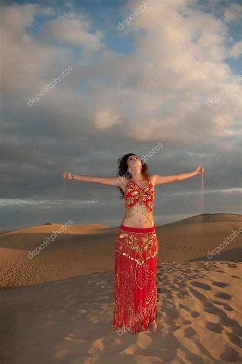 Woman Belly Dancer In Desert Dunes Stock Photo By Josetandem