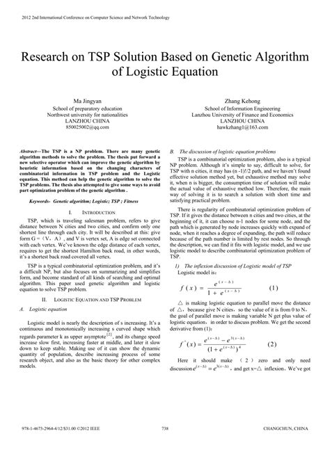 pdf research on tsp solution based on genetic algorithm of logistic equation
