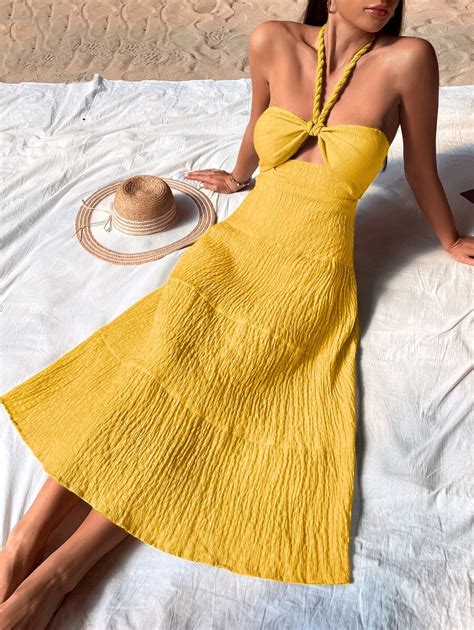 SHEIN VCAY Vestido De Cabresto Cortar Fora Amarrado Sem Costas Bainha