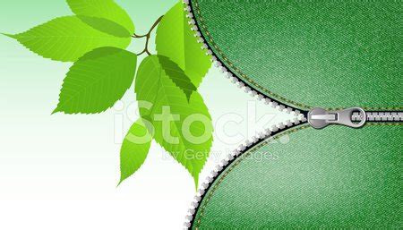 Eco Background With Green Leaves And Opening Zipper Stock Vector