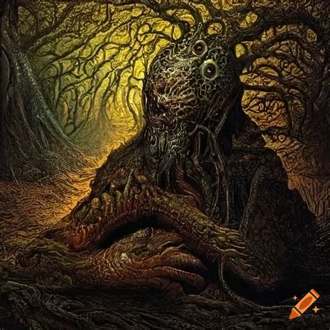 Elaborate Artwork Of A Lovecraftian Monster In A Autumn Forest On Craiyon