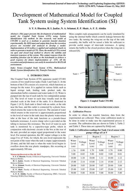 pdf development of mathematical model for coupled tank system using system identification si