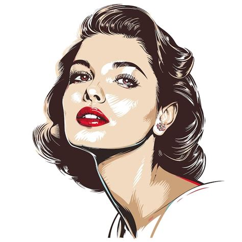 Un dibujo de una mujer con un lápiz labial rojo Vector Premium