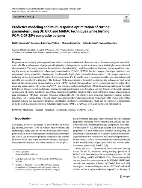 predictive modeling and multi response optimization of cutting parameters using df gra and