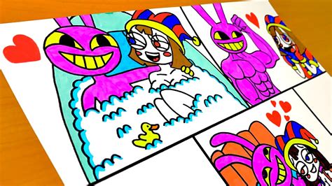 Dibujar Pomni x Jax en el Baño Historia de Amor El Asombroso Circo