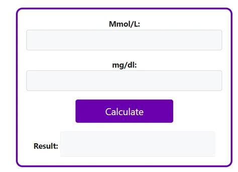 Mmol L To Mg Dl Calculator Tables Convert Blood Glucose
