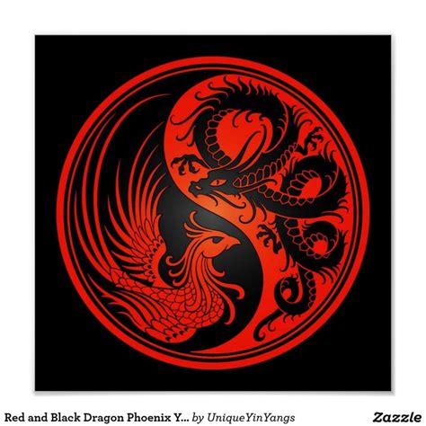 Red And Black Dragon Phoenix Yin Yang Poster Zazzle Yin Yang Art
