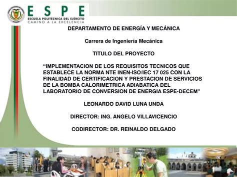 PPT DEPARTAMENTO DE ENERGÍA Y MECÁNICA Carrera de Ingeniería Mecánica