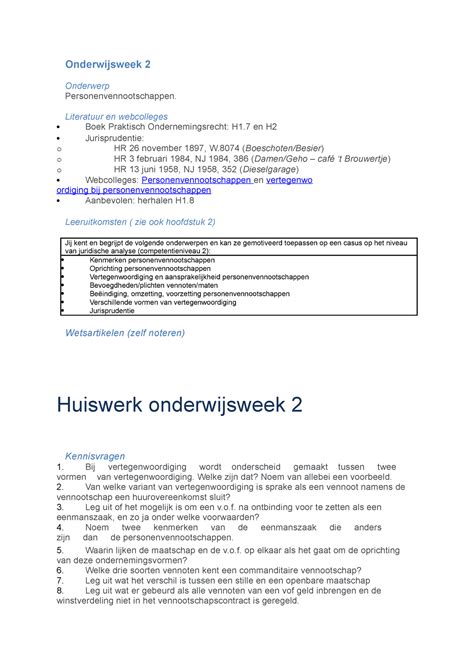 Ondernemingsrecht Week 2 Onderwijsweek 2 Onderwerp