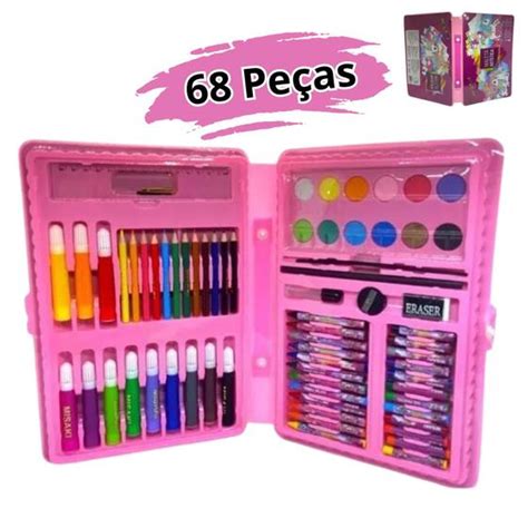 Maleta De Pintura Infantil Colorir Estojo 68 Peças Escolar Misaki
